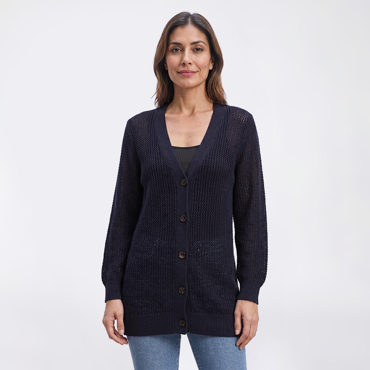 Click here for Petite Architect(R) Long Sleeve V Neck Crochet Car... prices